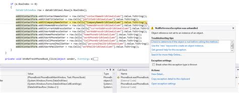 C Object Reference Not Set To An Instance Of An Object Appears When Select Any Row From The
