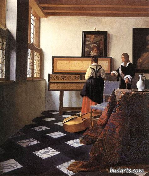 一位女士和绅士在钢琴旁 维米尔 画园网