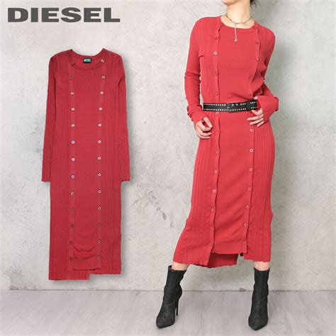 【楽天市場】★diesel ディーゼル レディース★ダブルフロントボタン 薄手 スリムフィット 長袖リブニットマキシワンピース【m Georgia】【サイズxs～xl】【レッド系】die L