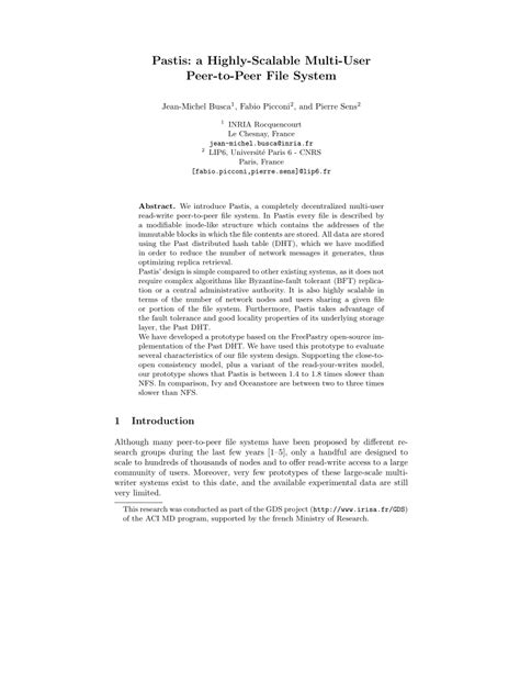 pdf pastis a highly scalable multi user peer to peer file system