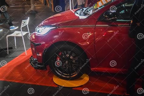 Red Toyota Gr Yaris On Display At Car Show On Night Editorial Stock