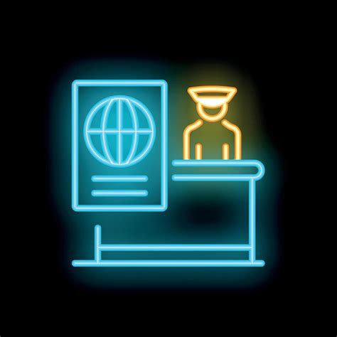 Border Guard Checking Passport At Border Control With Neon Light Effect