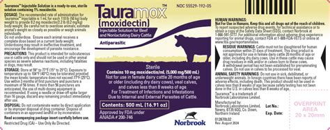 Dailymed Tauramox Moxidectin Injection Solution