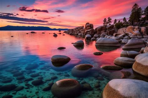 Sand Harbor Beach At Sunset Lake Tahoe Stock Illustration