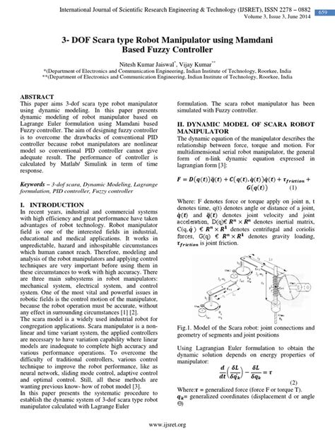 3 Dof Scara Type Robot Manipulator Using Mamdani Based Fuzzy Controller Pdf Lagrangian