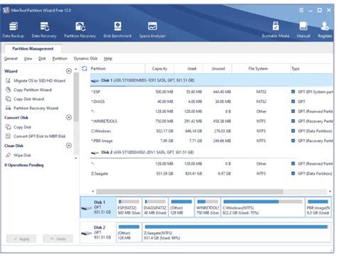 Minitool Partition Wizard Free 12 1 работа с разделами жёсткого диска