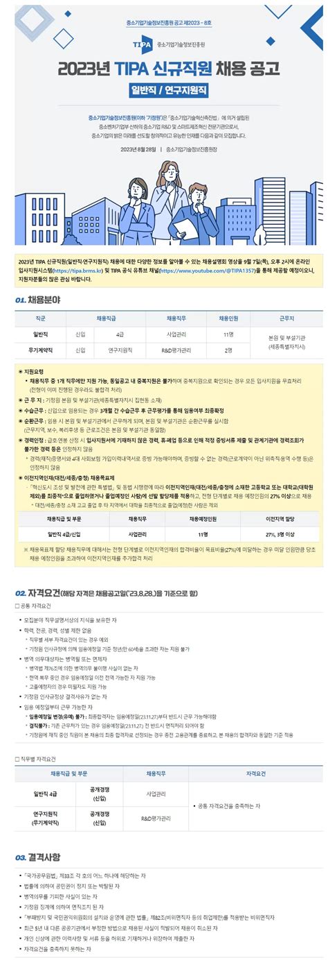 중소기업기술정보진흥원 Tipa 채용공고 2023년 신규직원 채용 2023년 채용