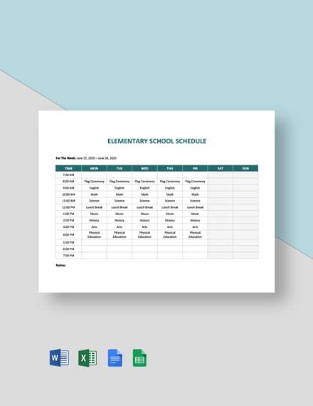 Free Sample Elementary School Schedule Template Word Apple Pages