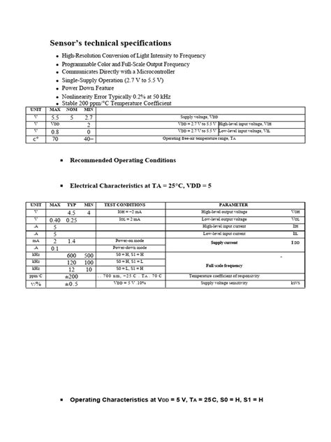 Sensor Specs Pdf Frequency Electromagnetism