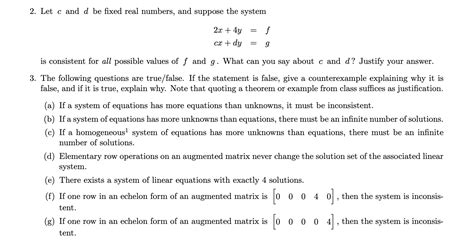 Solved Let C And D Be Fixed Real Numbers And Suppose The Chegg