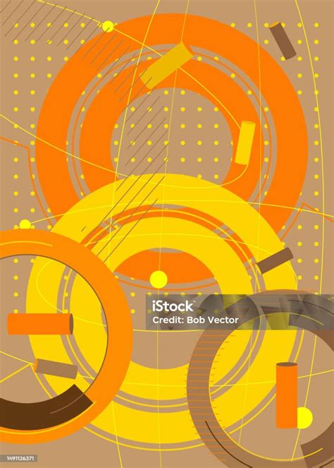 추상적인 갈색과 노란색 황금색의 오래된 기하학적 모양 배경 간단한 복고풍 금 기하학적 만화 예술 그림입니다 생동감 넘치는 그래픽 바쁜 청동 Psychodelic 체적 벡터