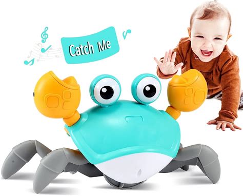 Toyden Green Crawling Crab Toys With Light Up Interactive Musical Toy With Automatically Avoid