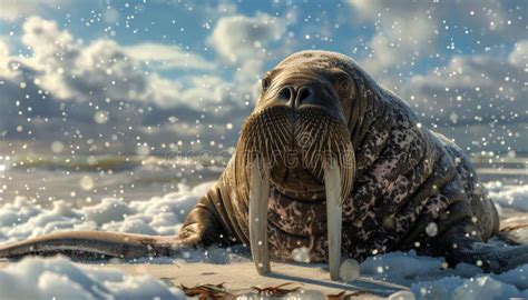 Close Up On Walrus On A Snowy Beach Stock Illustration Illustration