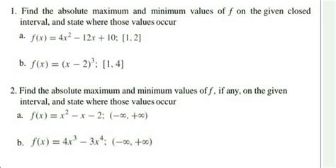 Solved 1 Find The Absolute Maximum And Minimum Values Of F