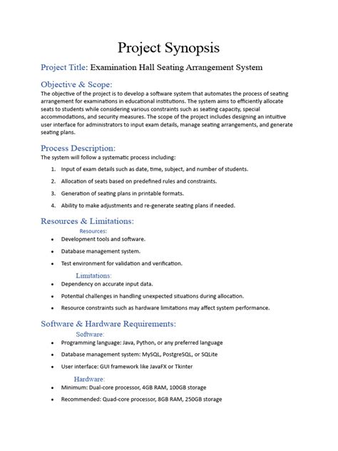 project synopsis pdf databases software