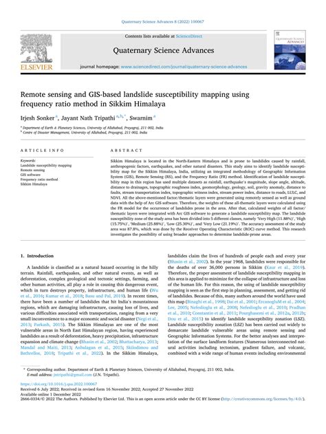 Pdf Remote Sensing And Gis Based Landslide Susceptibility Mapping Using Frequency Ratio Method