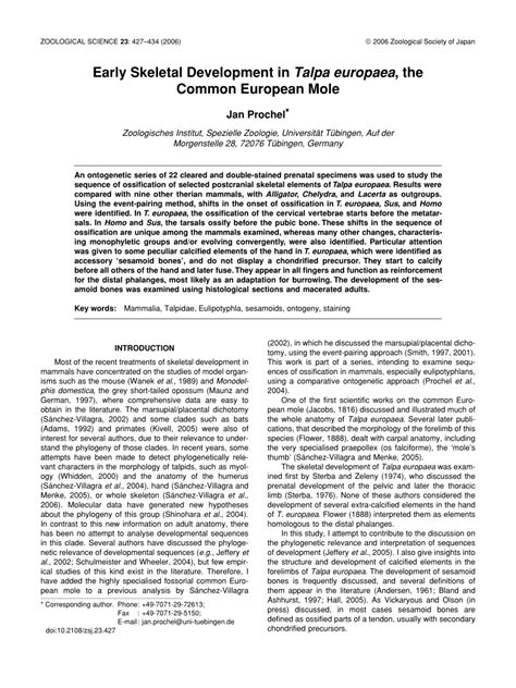 Pdf Early Skeletal Development In Talpa Europaea The Common European Mole