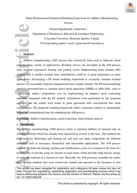 PDF Finite Element Based Numerical Modeling Framework For Additive Manufacturing Process