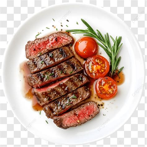 흰색 배경에 분리된 접시에 토마토와 로즈마리를 곁들인 구운 쇠고기 스테이크 구운 것 슬라이스 배경 Png 일러스트 및 이미지 에 대한 무료 다운로드 Pngtree
