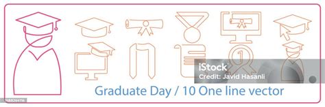 졸업을 축하하는 연속 선 그리기 졸업식 그림 하얀 배경에 고립된 졸업을 축하하는 대학생 학교 학생 학사모에 대한 스톡 벡터 아트 및 기타 이미지 Istock