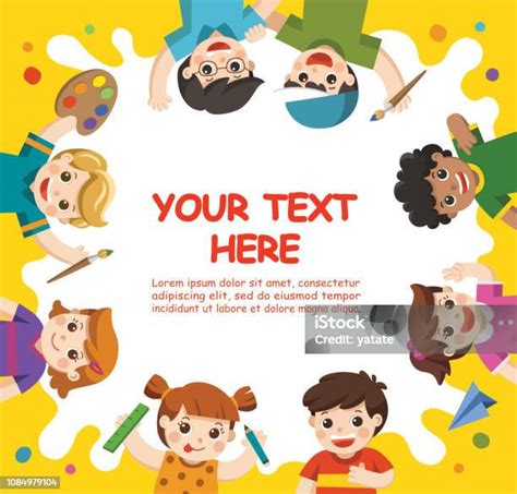 학교 돌아가기 아트 아이 귀여운 어린이 재미와 함께 그림을 얻을 준비가 광고 책자에 대 한 템플릿입니다 아이 들 관심 보세요 교과서에 대한 스톡 벡터 아트 및 기타 이미지