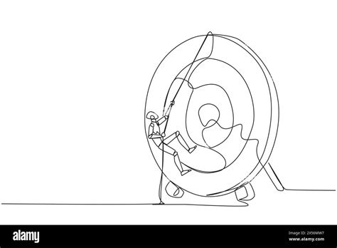 Continuous One Line Drawing The Robot Climbs Arrow Board Target With Rope Struggle Very