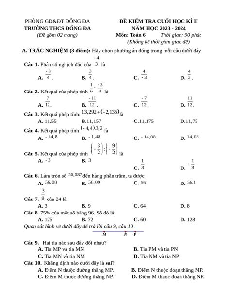 De Cuoi Hoc Ky 2 Toan 6 Nam 2023 2024 Truong Thcs Dong Da Ha Noi Pdf