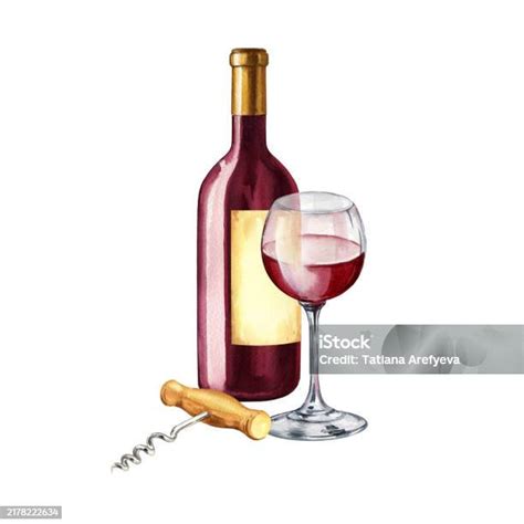 수채화 레드 와인 병 레드 와인 한 잔 코르크 마개 알코올 음료 테마의 손으로 그린 스케치 메뉴 카페 바 장식에 대 한 음식과 음료의 그림 과일에 대한 스톡 벡터 아트 및
