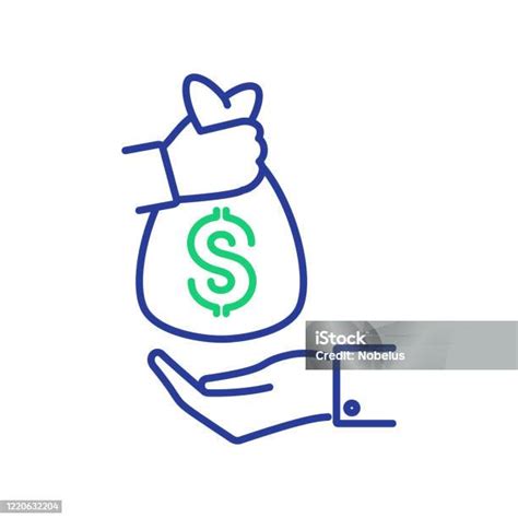재정 지원 아이콘입니다 손에 돈의 그림 현금 기부의 가방 자선 기부 기금 조성 아이콘 재정 지원 도움 지원 보조금 대출 아이콘 가방에 대한 스톡 벡터 아트 및 기타 이미지