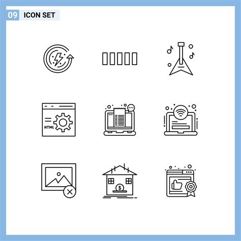 Modern Set Of 9 Outlines Pictograph Of Receipt Bill Instrument