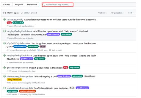 Add Filter For Open Issues With Help Wanted Label To The List In