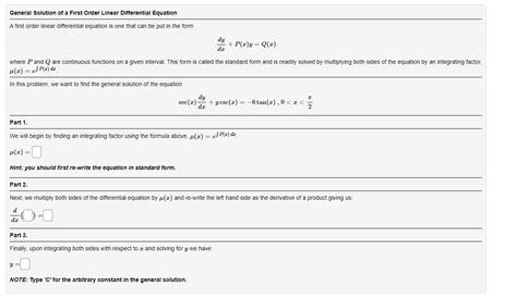Solved General Solution Of A First Order Linear Differential Chegg