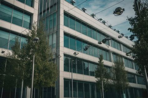 Office Building With Security System And Sensors Providing Perimeter Protection Stock