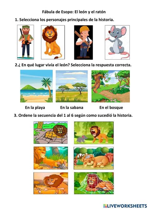 Fábula El León … Free Interactive Worksheets 1513468