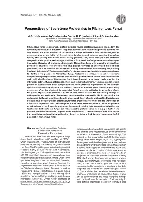 Pdf Perspectives Of Secretome Proteomics In Filamentous Fungi