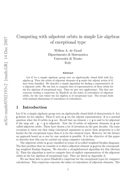 pdf computing with nilpotent orbits in simple lie algebras of