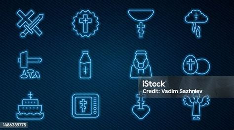 세트 라인 천사 부활절 달걀 사슬에 기독교 십자가 거룩한 물병 예수의 십자가 십자군 수도사 및 아이콘 벡터 0명에 대한 스톡 벡터 아트 및 기타 이미지 Istock
