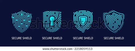 Secure Shield Fingerprint Lock Vector Icons Stock Vector Royalty Free 2218059113 Shutterstock