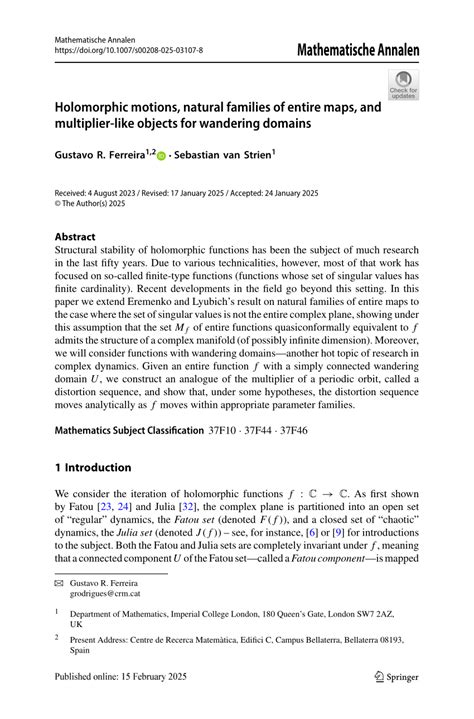PDF Holomorphic Motions Natural Families Of Entire Maps And Multiplier Like Objects For