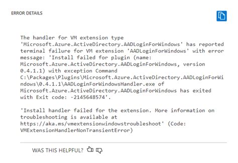 error installing microsoft azure activedirectory aadloginforwindows extension on a vm via policy