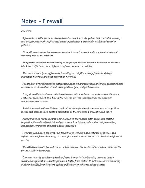 Lecture Notes Firewall Notes Firewall Firewall A Firewall Is A