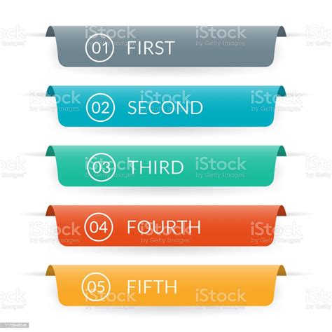 리본 배너 디자인 텍스트에 대한 5 가지 옵션 수준 또는 단계 및 공간이있는 인포 그래픽 레이블 또는 탭 웹 정보 브로셔 및 비즈니스 프레젠테이션을 위한 그래픽 요소입니다