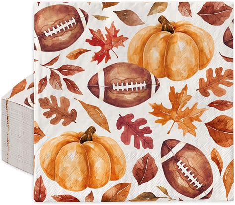 Anydesign 80 Pcs Fall Football Pumpkin Paper Napkin Maple