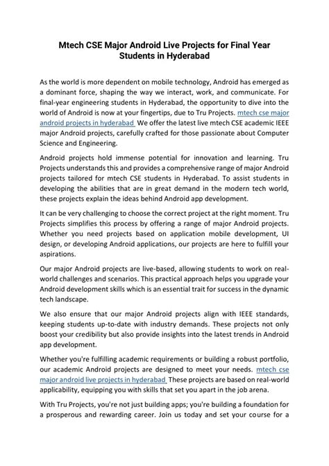 PPT Mtech CSE Major Android Live Projects For Final Year Babes In Hyderabad PowerPoint