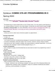 Comprehensive Syllabus For Programming In C Spring Course Hero