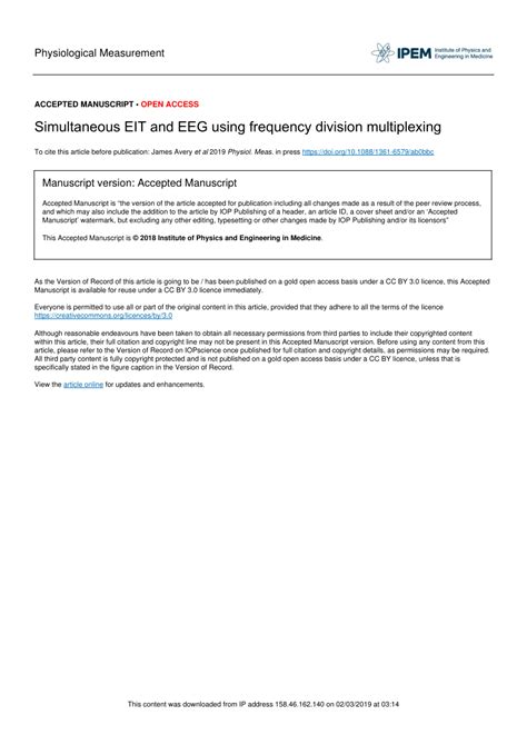 Pdf Simultaneous Eit And Eeg Using Frequency Division Multiplexing