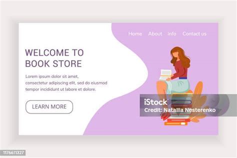책 스토어 방문 페이지 벡터 템플릿에 오신 것을 환영합니다 평면 일러스트와 서점 웹 사이트 인터페이스 아이디어 라이브러리 홈페이지 레이아웃입니다 독자는 고서 웹 배너 웹