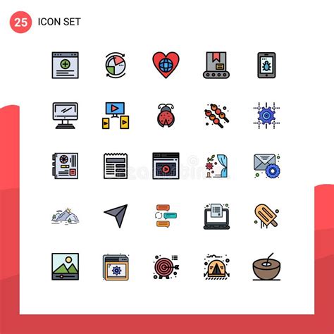 Mobile Interface Filled Line Flat Color Set Of 25 Pictograms Of Security Crane Ecology