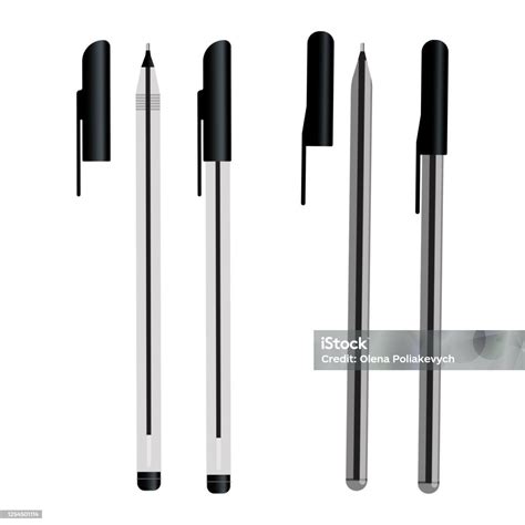 검은 색 볼펜 세트 캡이 있는 플라스틱 손잡이 벡터 이미지입니다 스톡 사진 0명에 대한 스톡 벡터 아트 및 기타 이미지 0명 3차원 형태 가는 끈 Istock