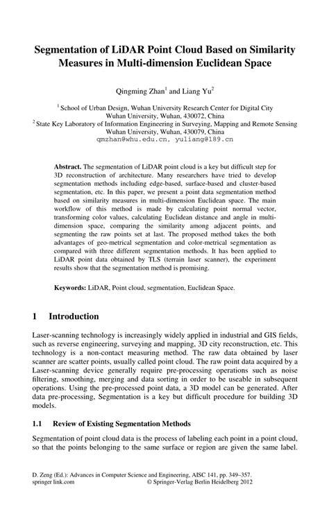 Pdf Segmentation Of Lidar Point Cloud Based On Similarity Measures In